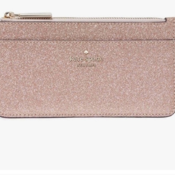 kate spade | Bags | Nib Kate Spade Rose Gold Glitter Wallet Sleek ...